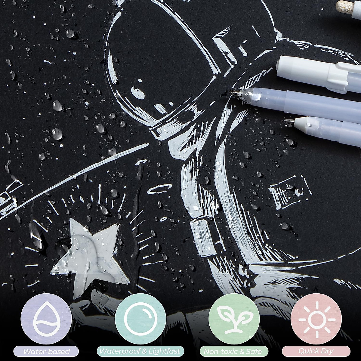 Ohuhu Gel Ink Pens: 12 Pack Extra Fine Point Pens Opaque Gel Ink Pens Smooth White Ink Pens for Highlight Black Paper Art Drawing Scrapbook Bullet Journal - Leahi (White, Gold & Silver Ink Pen)