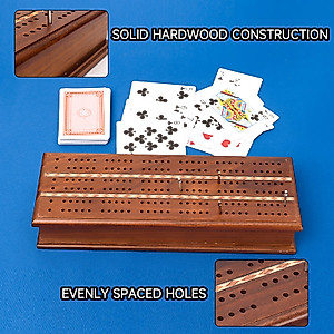 GSE Games & Sports Expert 2-Track Wooden Cribbage Board Game Box with Playing Cards, Metal Pegs and Storage Drawer, Classic Cribbage Board with Large Storage