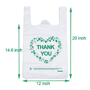 LazyMe Thank You T Shirt Bags White Plastic Grocery Bags with Handles,Standard Supermarket Size, 12 x 20 inch (50 pcs)