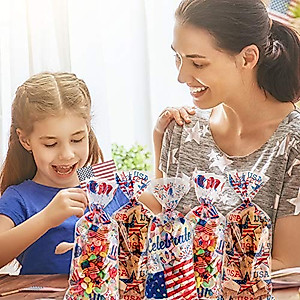 Whaline 150Pcs Patriotic Cello Bag, 11.4" x 5.1" Candy Cellophane Bags with Red Twist Tie, 3 Style 4th of July Gifts Bags Party Favors Treat Bags for Sports Event Independence Day Party Table Setting