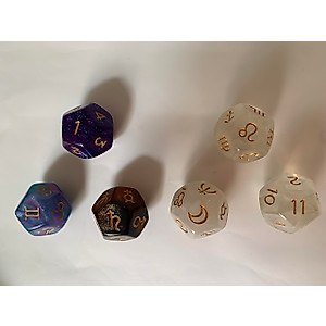 6Pcs/Set Astrological Dice Astrology Tarot Card Constellation Divination Zodiac Dice Set 12-Sided Polyhedral Dice