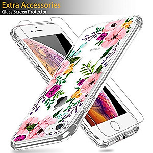 LUHOURI iPhone 8 Case, Clear iPhone 7 Case with Screen Protector, Girls Women Floral Heavy Duty Protective Hard Case with Slim Soft TPU Bumper Cover Phone Case for iPhone 8 and iPhone 7