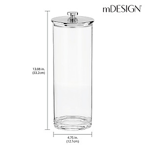 mDesign Tall Acrylic Airtight Apothecary Storage Organizer Canister Jars - Plastic Containers with Lid for Kitchen - Holder for Pantry or Countertop, Lumiere Collection, 2 Pack, Clear/Chrome
