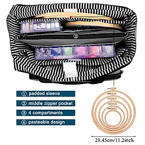 Coopay Embroidery Project Carrying Bag, Multi-pocket Embroidery Kits Storage Bag for Carrying Embroidery Floss, Cross Stitch & Hoops, Waterproof Oxford Fabric, Elegant Black (No Accessories Included)