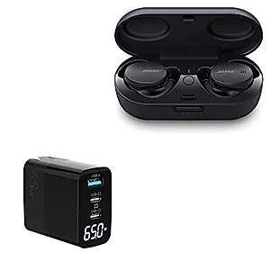 BoxWave Charger Compatible with Bose Sport Earbuds (Charger by BoxWave) - PowerDisplay PD Wall Charger (65W), GaN 65W Powerful Charger Folding Plug Display for Bose Sport Earbuds - Jet Black
