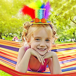 Fikinise Rainbow Feather Headband Top Hat for Women Girls Material, Mardi Gras Carnival Party, Birthday, Cosplay, Halloween Hat Accessory