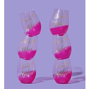 Get Bullish Drink Up Bitches 20 oz. Stemless Wine Glass | Pack of 6