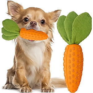 Cooway Dog Chew Toy, Carrot Dog Squeaky Toys for Aggressive Chewers, Natural Rubber Dog Teeth-Cleaning Toy for Puppy Small Medium Large Dogs,Interactive Tough Dog Toy for Training