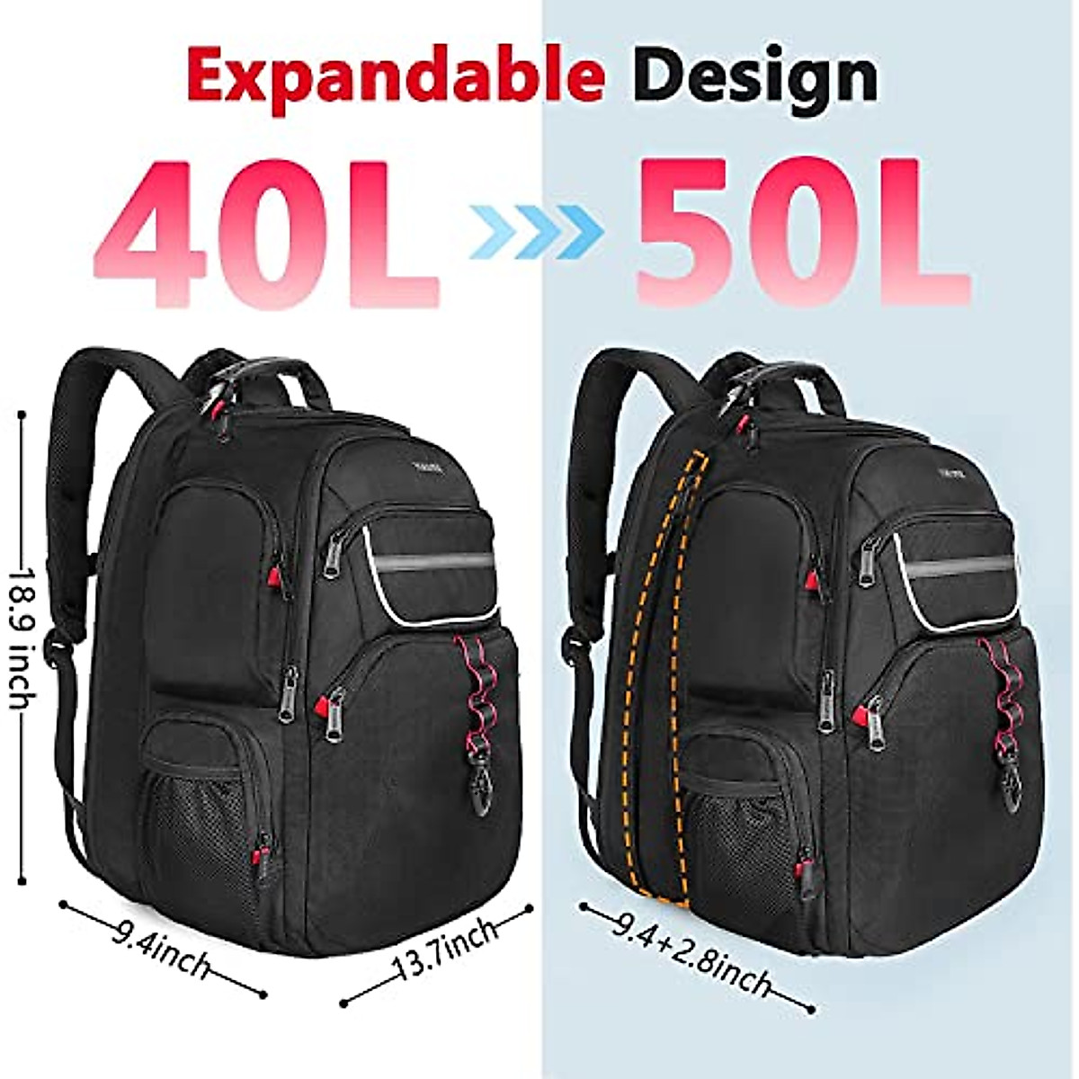 Travel Laptop Backpack, Large Expandable Backpacks with USB Charging Port, Anti Theft College School Bookbag Airline Approved, TSA Business Bag Gift for Women Men Fit 17.3 Inch Computer, Black