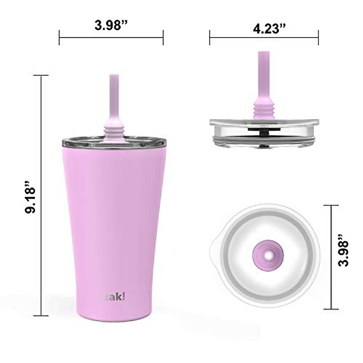Zak Designs Alfalfa Stainless Steel Vacuum Insulated Double Wall Tumbler with Flexible Silicone Straw, Travel Tumbler with Splash Proof Lid Keeps Drinks Cold (18/8 SS, 20oz, Lilac)