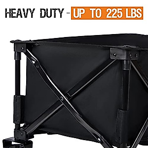PORTAL Collapsible Folding Utility Wagon, Foldable Wagon Carts Heavy Duty, Large Capacity Beach Wagon with All Terrain Wheels, Outdoor Portable Wagon for Camping, Garden, Shopping, Groceries, Black