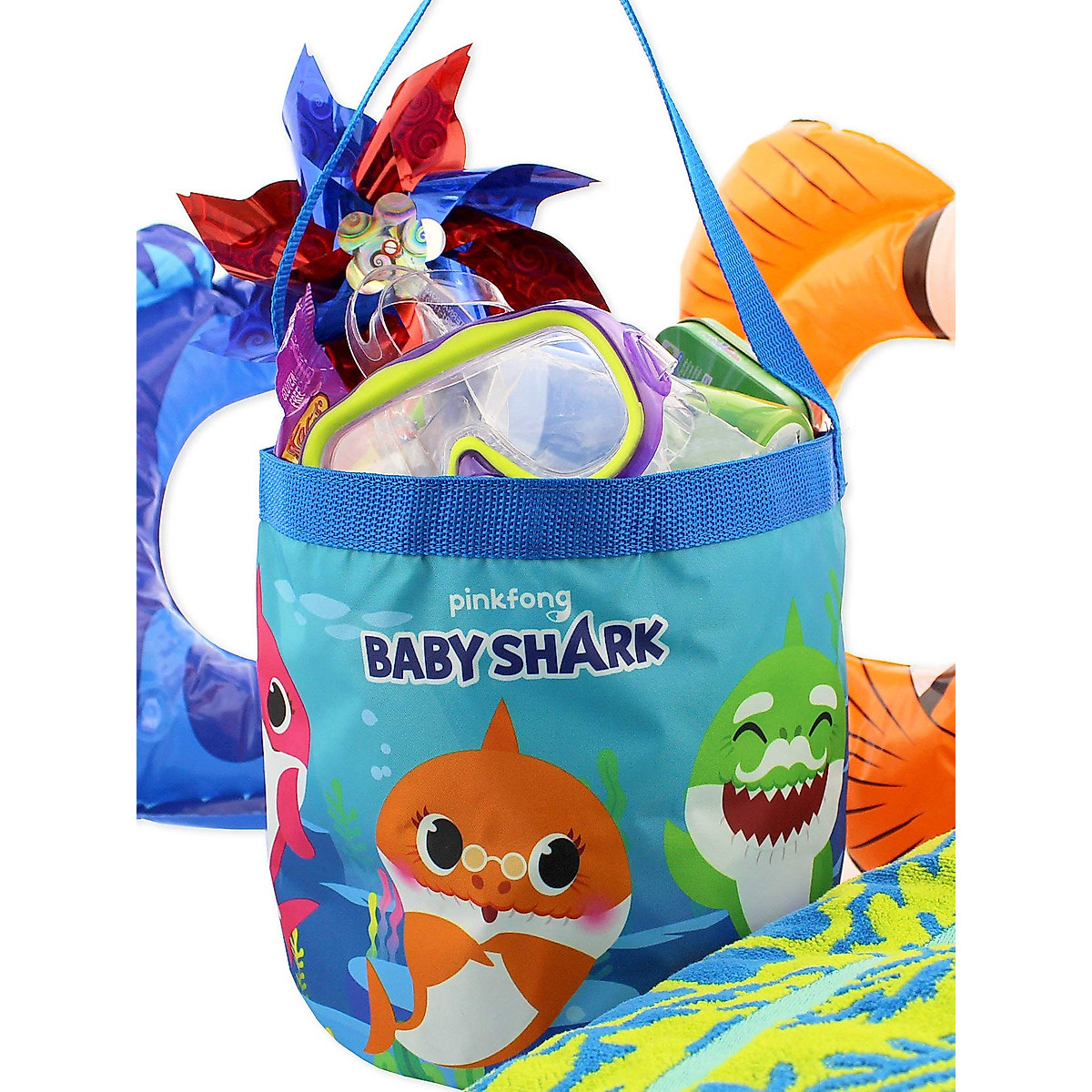 Baby Shark Boys Girls Collapsible Gift Basket Bucket Tote Bag (Blue, One Size)