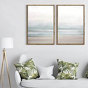 Gardenia Art Beach Canvas Wall Art Prints Abstract Ocean Coastal Decor Natural Landscape Painting Modern Artwork for Living Room Bathroom Bedroom Home Decor Stretched Framed Ready to Hang 16"x24"