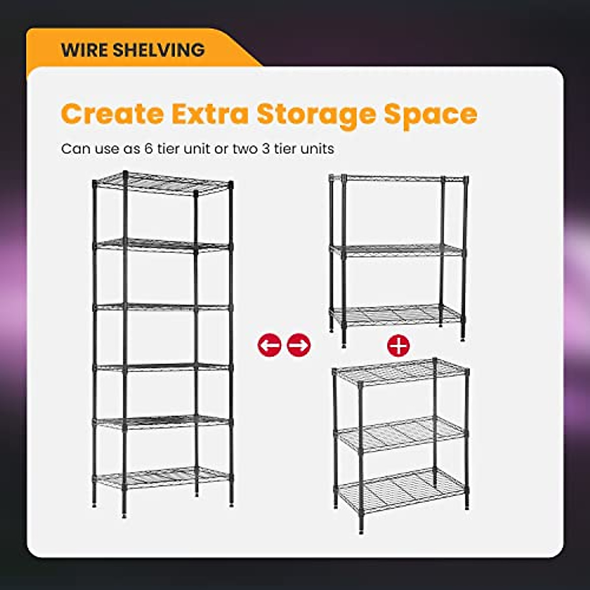BestOffice Adjustable Wire Shelving Storage Shelves Heavy Duty Shelving Unit for Small Places Kitchen Garage (Black, 13" D x 23" W x 59" H)