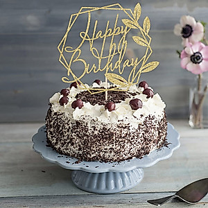 Sodasos Gold Glitter Happy Birthday Cake Topper，with leaves Glitter Birthday Party Decoration Supplie Cake Sign Party，For Man Woman Birthday Party Decoration (golden)