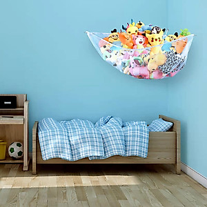 Stuffed Animal Hammock, 2 Pack, Nursery and Playroom Toy Storage Net Organizer for Plush Toys, Kids Bedroom Décor, Rip-Resistant Stuff Animals Holder with Hanging Hardware by Ziz Home