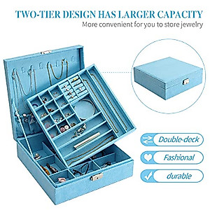 DerBlue Jewelry Case Jewelry Box for Women Two-Layer Lint Jewelry Organizer with Lock -36 Compartments and Removable Partition for Earrings Bracelets Rings Watches Case