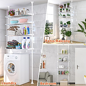 Bathroom Over The Toilet Storage, Over Toilet Organizers Shelves 4.5-9.5 FT Adjustable, 4-Tier Shelf Rack Above Behind Toilet, Wash-Machine, Small Room Space Saver Metal Shelving, White, Rustproof