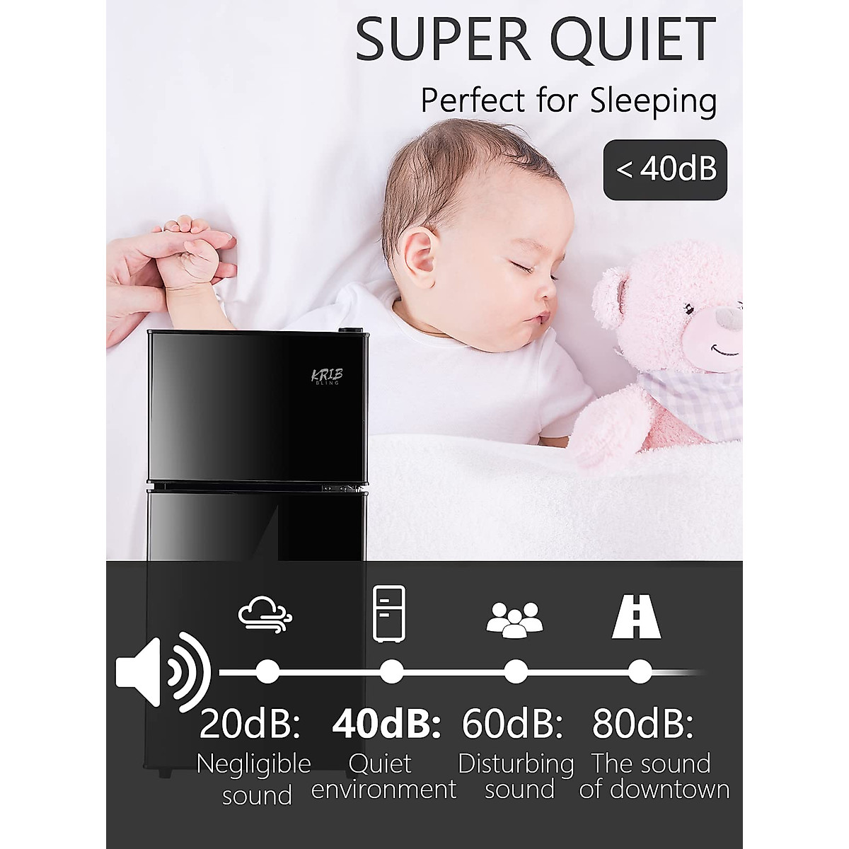 KRIB BLING 3.5 Cu.Ft Compact Refrigerator with Freezer, Retro Fridge, Mini Fridge with Two Door Design, 7 Level Adjustable Thermostat for Dorm, Office, Bedroom, Apartment, Black