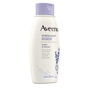 Aveeno Stress Relief Body Wash with Soothing Oat, Lavender, Chamomile & Ylang-Ylang Essential Oils, Dye- & Soap-Free Calming Body Wash for Shower Gentle on Sensitive Skin, 12 fl. oz