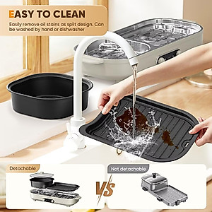 Hot Pot Electric with Grill - Korean BBQ Grill Indoor and Shabu Shabu Pot, Removable Hotpot Pot & KBBQ Grill,- Non-Stick, Adjustable Temperature, Family Size