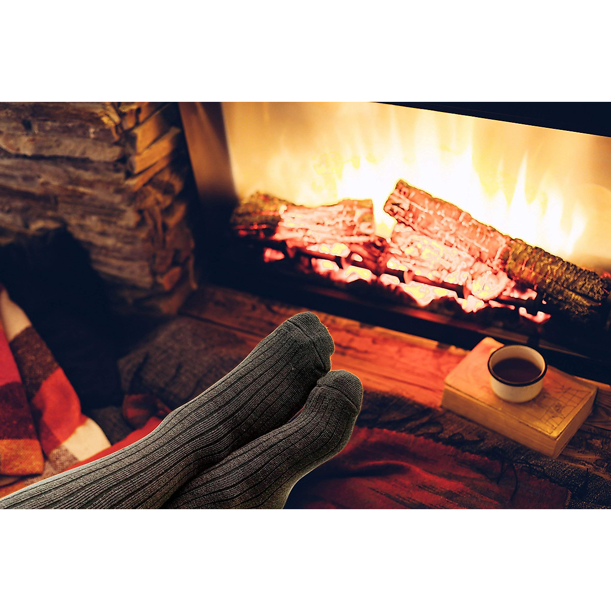 Luxury Thermal 80% True Merino Wool Socks-Over Calf, For Boots, Hiking,Ski &Home Black Gray