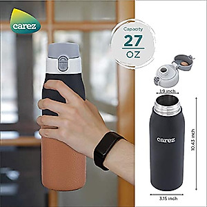 CAREZ SUPERLIGHT Insulated Stainless Steel 100% BPA-Free Leakproof Water Bottle for Office, Gym, Travels with Temperature Retention - Superlight, Anti-slippery, Vacuum Flask (Black Onyx)