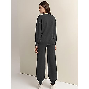 SuperPrity Two Piece Outfits for Women Fall Lounge Wear Set Sweater Pullover Top with Sweatpants Set Long Sleeve Knit Set-L,Black