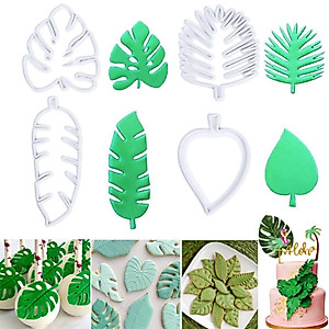 Crethinkaty Tropical Leaf Cookie Cutter Shapes Set for Cake Decorating 4 Pieces Plastic Big Size Fondant Icing Cutters DIY Baking Tool