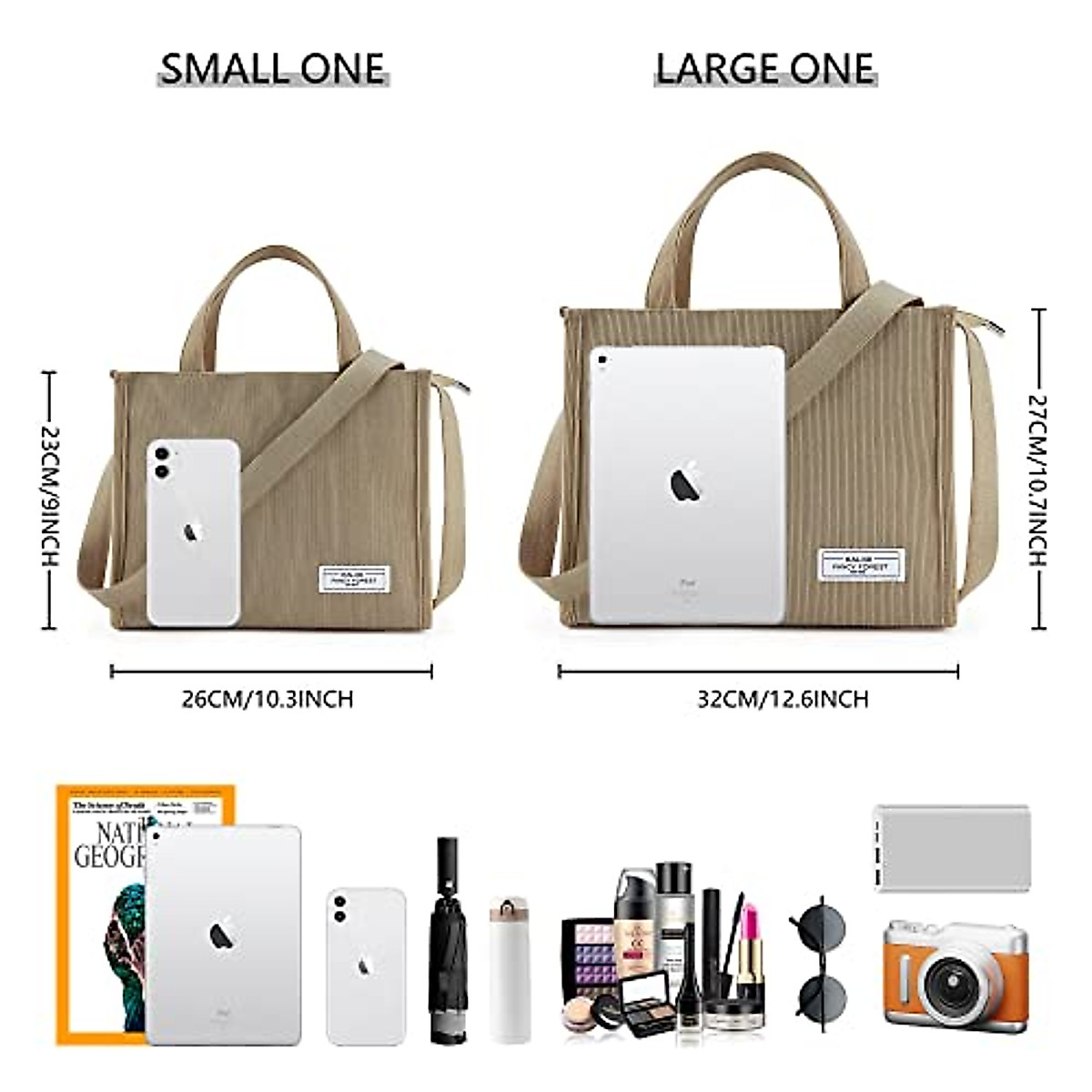 KALIDI Tote Bag Women Large Corduroy Bag with Zipper Fashion Corduroy Tote Handbag Purse Mini Hobo Crossbody Shoulder bag