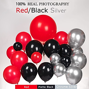 Black and Red Silver Balloon Garland kit 135Pcs Latex Chrome Silver and Crown star balloons for Birthday Party anniversary wedding graduation Christmas happy grad decorations 2025