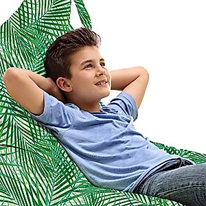 Lunarable Fern Pattern Lounger Chair Bag, Background Illustration Covered with Palm Tree Leaves Art Print, High Capacity Storage with Handle Container, Lounger Size, White and Fern Green