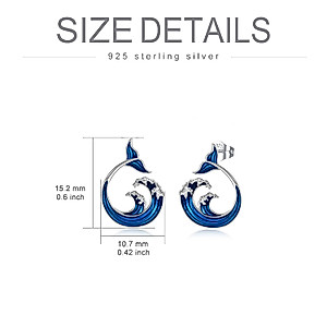 PELOVNY Christmas Gifts Ocean Wave Tail Studs 925 Sterling Silver Surf Earrings for Lover Women Waves Spray Hypoallergenic Earrings for Women