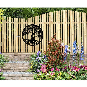 Steel Roots Decor Metal Black Tree of Life Wall Art - Powder Coated Laser Cut Holes - Indoor and Outdoor Home Bedroom or Kitchen Decorations, Modern Wall Sculpture Art Round for Living Room – 18”