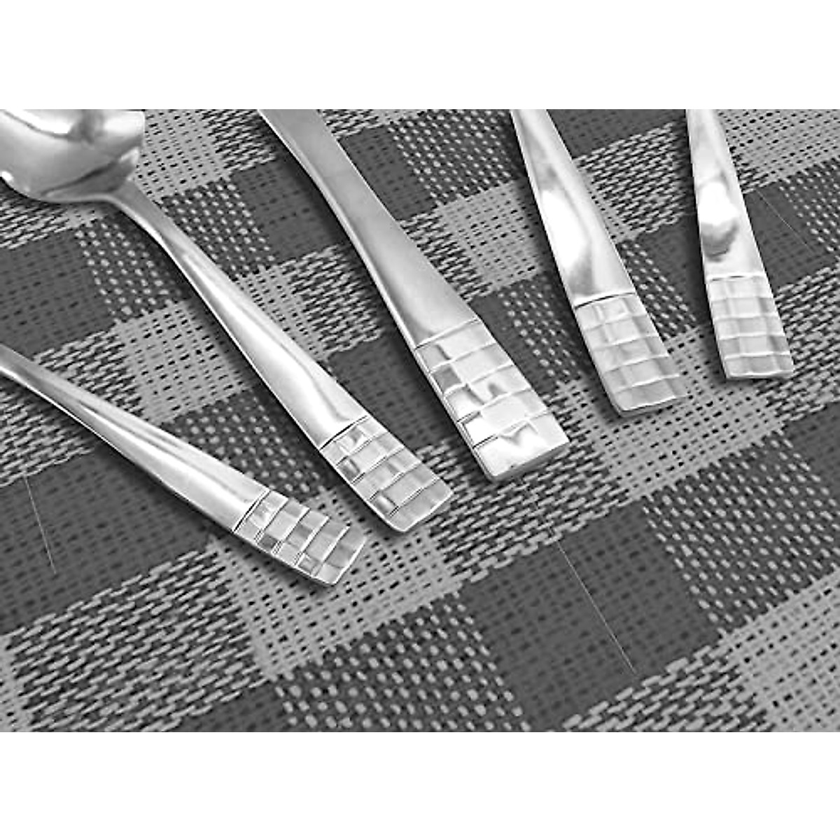 KOOMADE CHECKERS Silverware Set for 4, 20-piece Flatware (Dinner Fork, Salad Fork, Knife, Spoon, Teaspoon) Dishwasher Safe