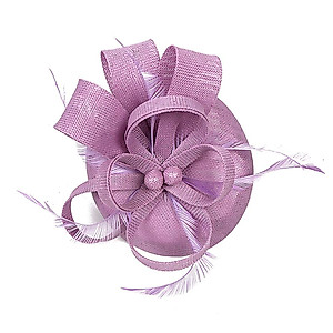 BUYITNOW Charming Feather Fascinators Headband Netting Mesh Hair Band for Wedding Cocktail Hat Party Derby Royal Banquet Light Purple