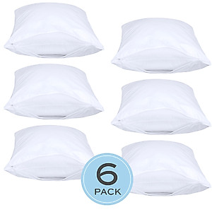 White Classic King Pillow Covers with Zipper 6 Pack - 20 x 36 Ultra-Soft, Cozy and Noiseless King Pillow Protector, 200 Thread Count, Envelope Closure, Fade-Resistant Material for a Restful Sleep
