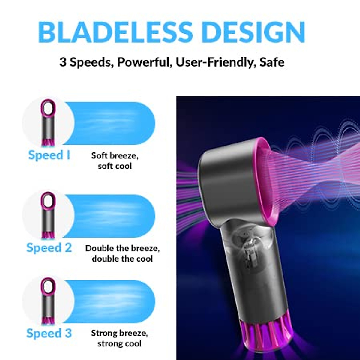 ZERO10 HOHOO Portable Bladeless Fan, USB Rechargeable, 3 Speeds | Gray