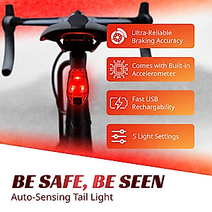 Tailgator Bike Rear Tail Brake LED Light - Accelerometer Brake Sensing Feature - Brightest Light at 300 Lumens - Rechargeable Battery Lasts Up to 60 Hours - Day/Night Visibility - Best Brake Light