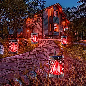 TomCare Solar Outdoor Lights, Red Flickering Flame Solar Lanterns Outdoor Waterproof Hanging Lights Upgraded LED Solar Garden Lights Decorative Solar Landscape Lights for Patio Deck Yard, 2 Pack