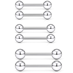 Ftovosyo Nipple Shield Barbell 12G 3 Pairs Stainless Steel Externally Threaded Tongue Ring Bar Body Piercing Jewelry 12mm 14mm 16mm Silver