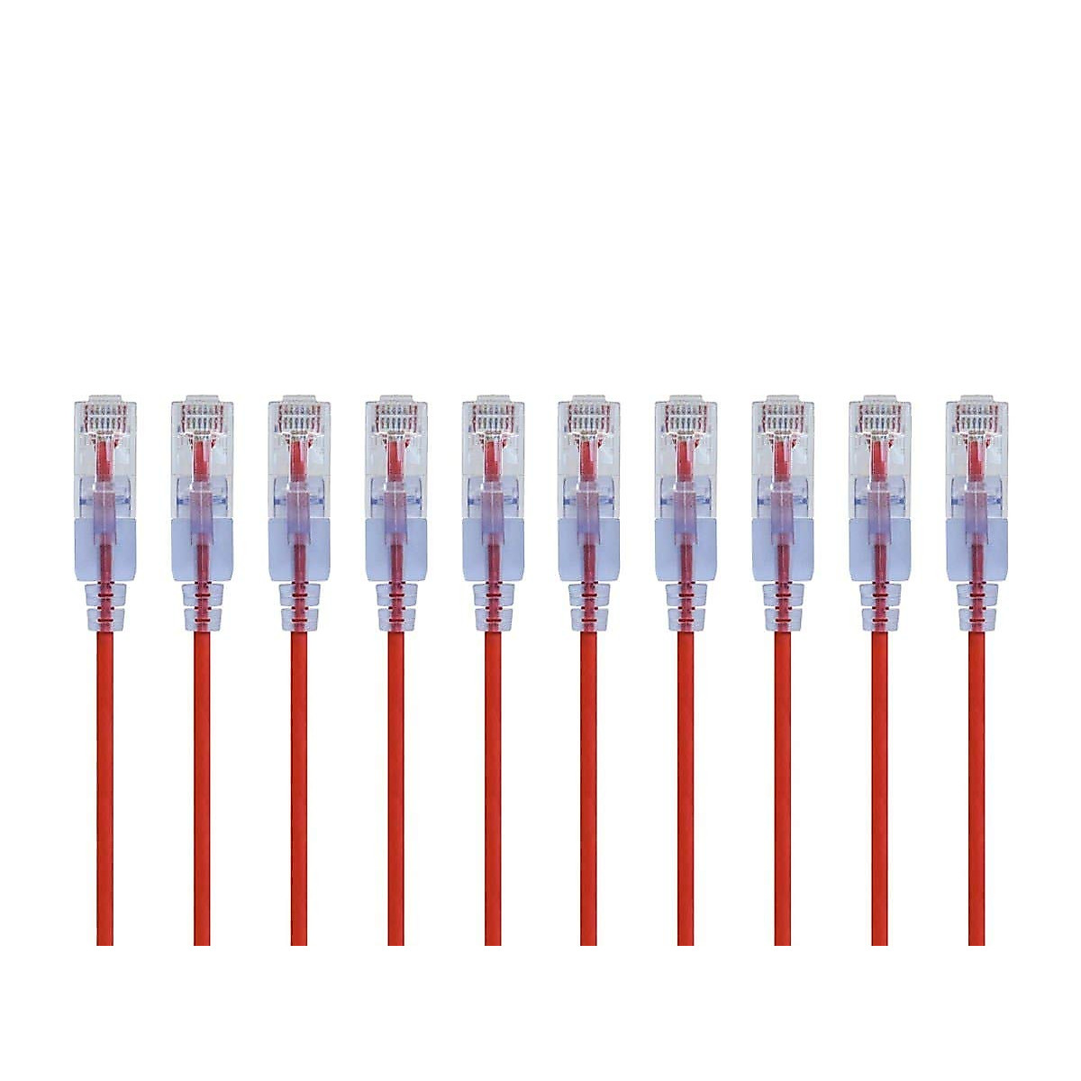 Monoprice Cat6A 2ft Red 10-Pk Patch Cable UTP 30AWG 10G Pure Bare Copper Snagless RJ45 SlimRun Series Ethernet Cable