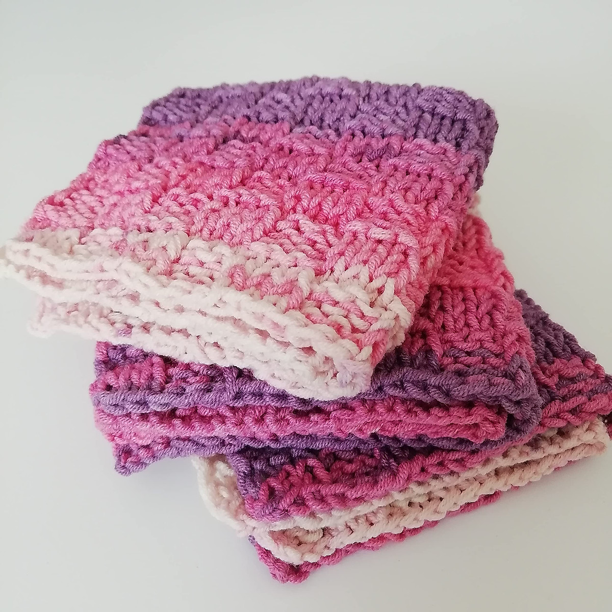 Cotton Dish Cloths Handmade Set of 3 Pink Crochet Kitchen Reusable Rags Wash Cloth Soft Cozy Ecology Mini Towels