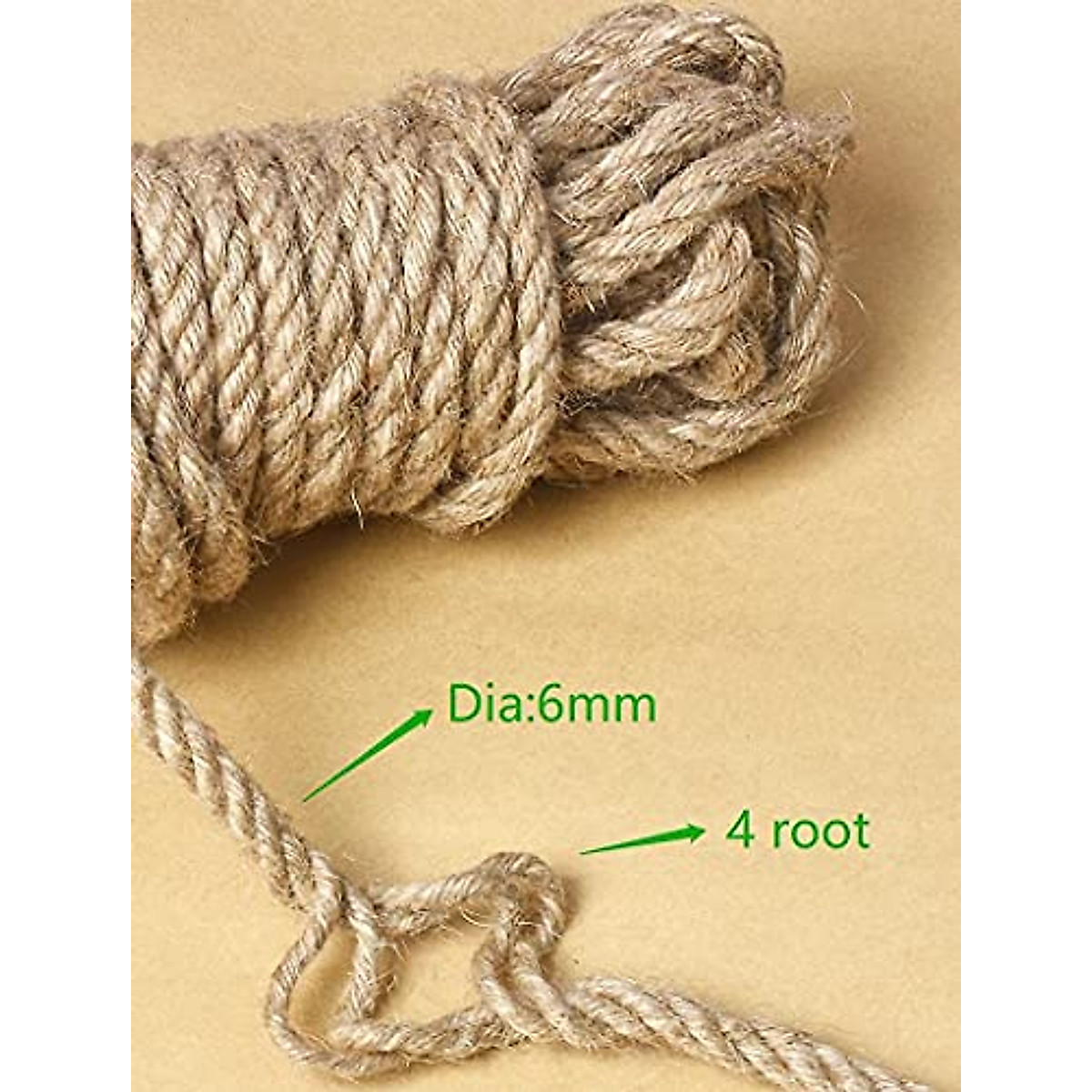Nature Hemp Rope,1/4inch Heavy Duty Jute Twine for Cat Tree and Tower, DIY Scratcher Scratching Post Replacement, Pad, Crafts Gardening Hammock Home Decorating(66FT)
