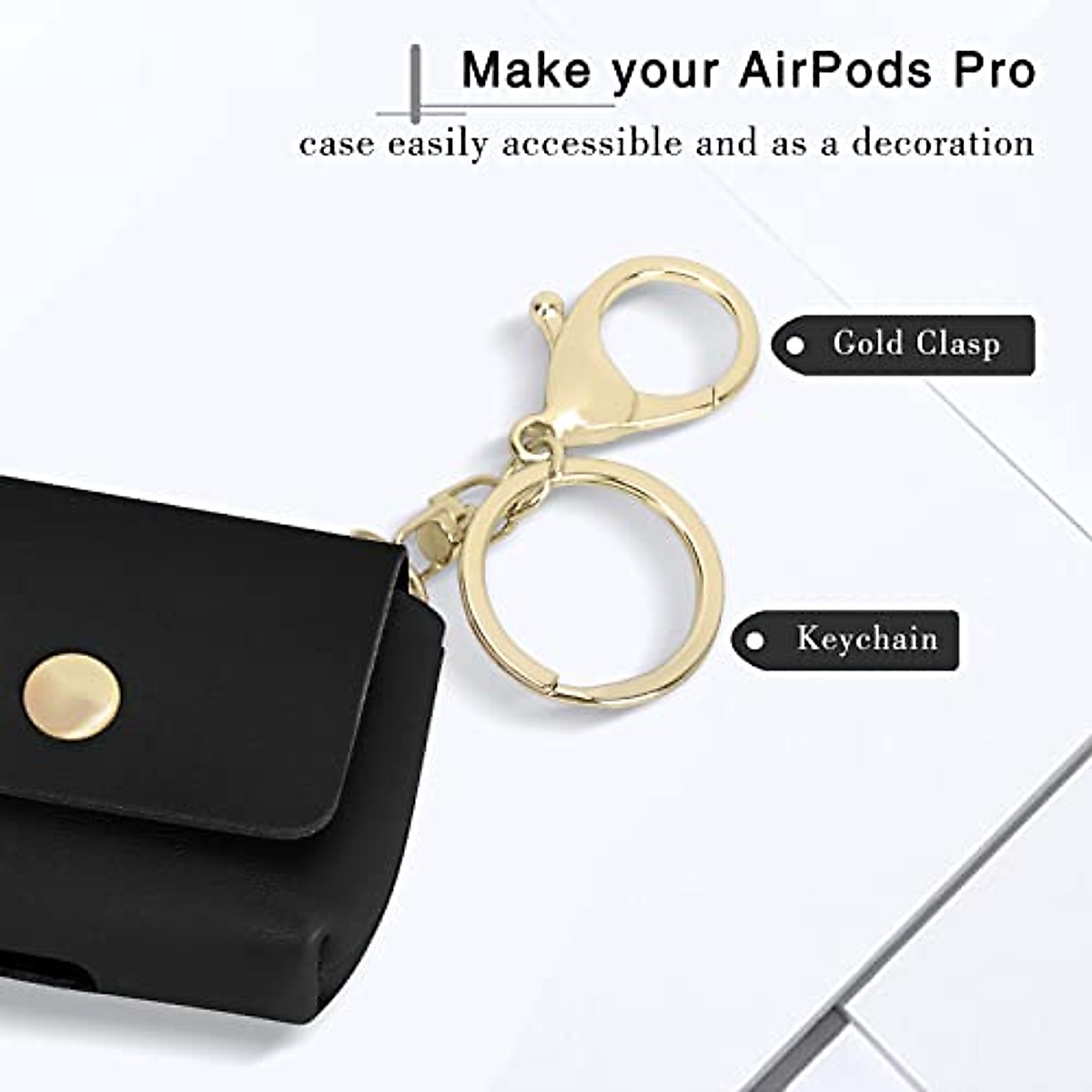 Toplive Compatible with AirPods Pro Case, PU Leather Shockproof Protective Case Cover for AirPods Pro with Keychain and Clasp -Black