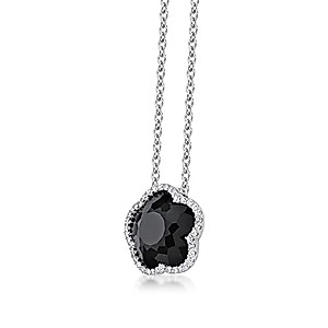 Lavari Jewelers Five Petal Flower Pendant Necklace for Women - Black Onyx & Cubic Zirconia in 925 Sterling Silver - 18 Inch Chain Necklace - Hypoallergenic Rhodium Plated - Spring Ring Clasp