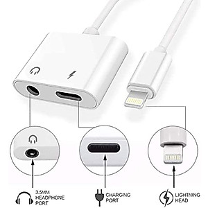 2 Pack iPhone Headphone Adapter, iPhone Adapter for Headphone Jack 2 in 1 [Apple MFi Certified] Lightning to 3.5mm Aux Audio Dongle Charger Splitter for iPhone 14/13/12/11/XS/XR/X/8/7/iPad/iPod