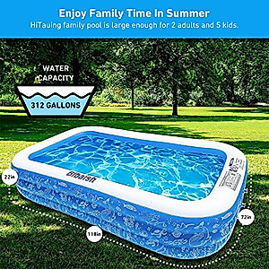 Inflatable Pool, HiTauing 118" X 72" X 22" Inflatable Swimming Pool for Kids and Adults, Above Ground Pool Oversized Thickened Family Blow Up Kiddie Pool for Garden, Backyard, Summer Water Party