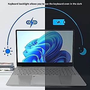 Jectse 15.6in Laptop, 12GB RAM 512GB ROM, Quad Core for Intel N5105 CPU Notebook Computer with Fingerprint Reader and Backlit Keypad, 2K HD IPS Screen, 7000mAh for Windows 10, Silver