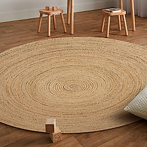 THE BEER VALLEY Jute Braided Farmhouse Area Rug, 6' Round - Natural, Hand Woven Boho Reversible Rugs for Living Room, Kitchen, Bedroom - 6 Feet Round
